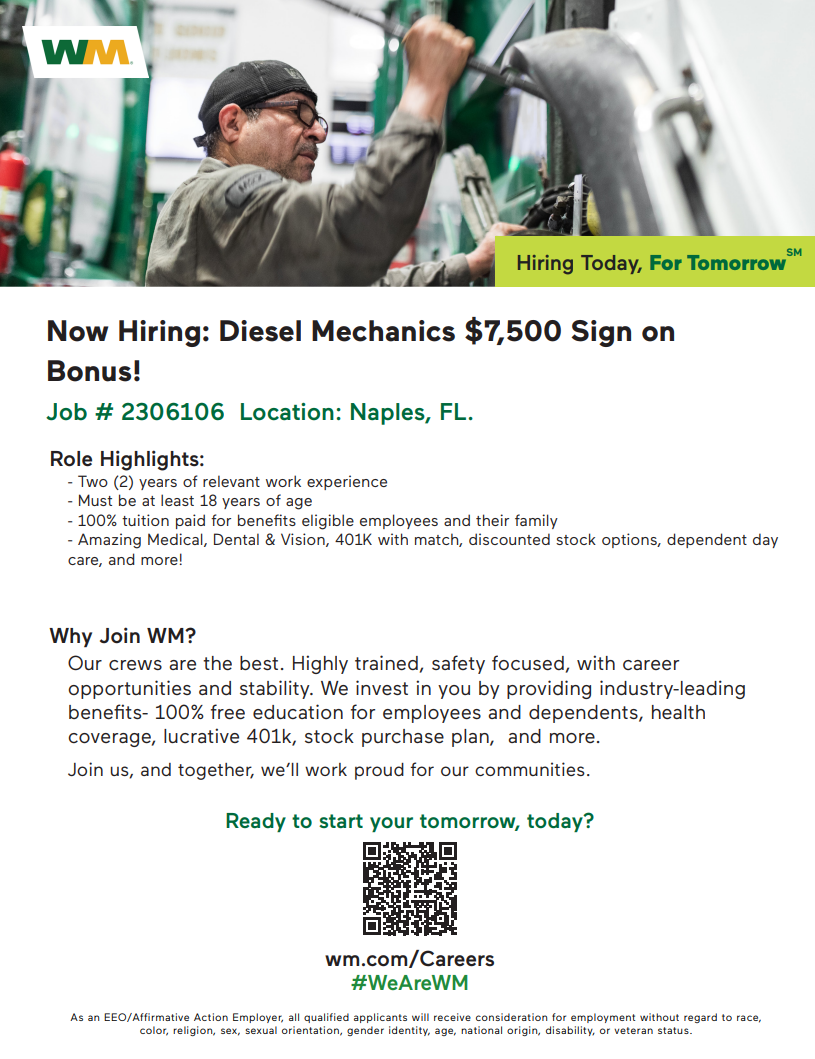 Waste Management is in need of Diesel Mechanics in Naples, FL - Greater ...